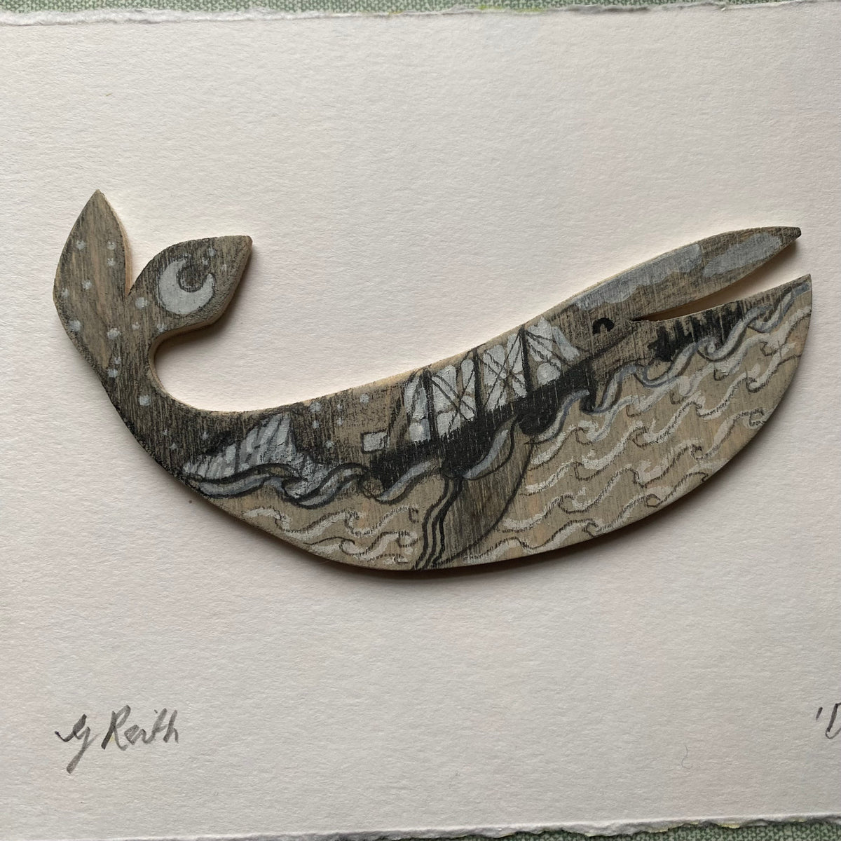 'Doyle Whale' original hand painted illustration on hand-cut wood ...