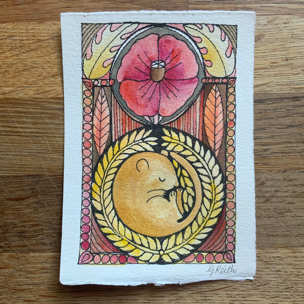 Poppy mouse original watercolour and ink illustration – small-stories